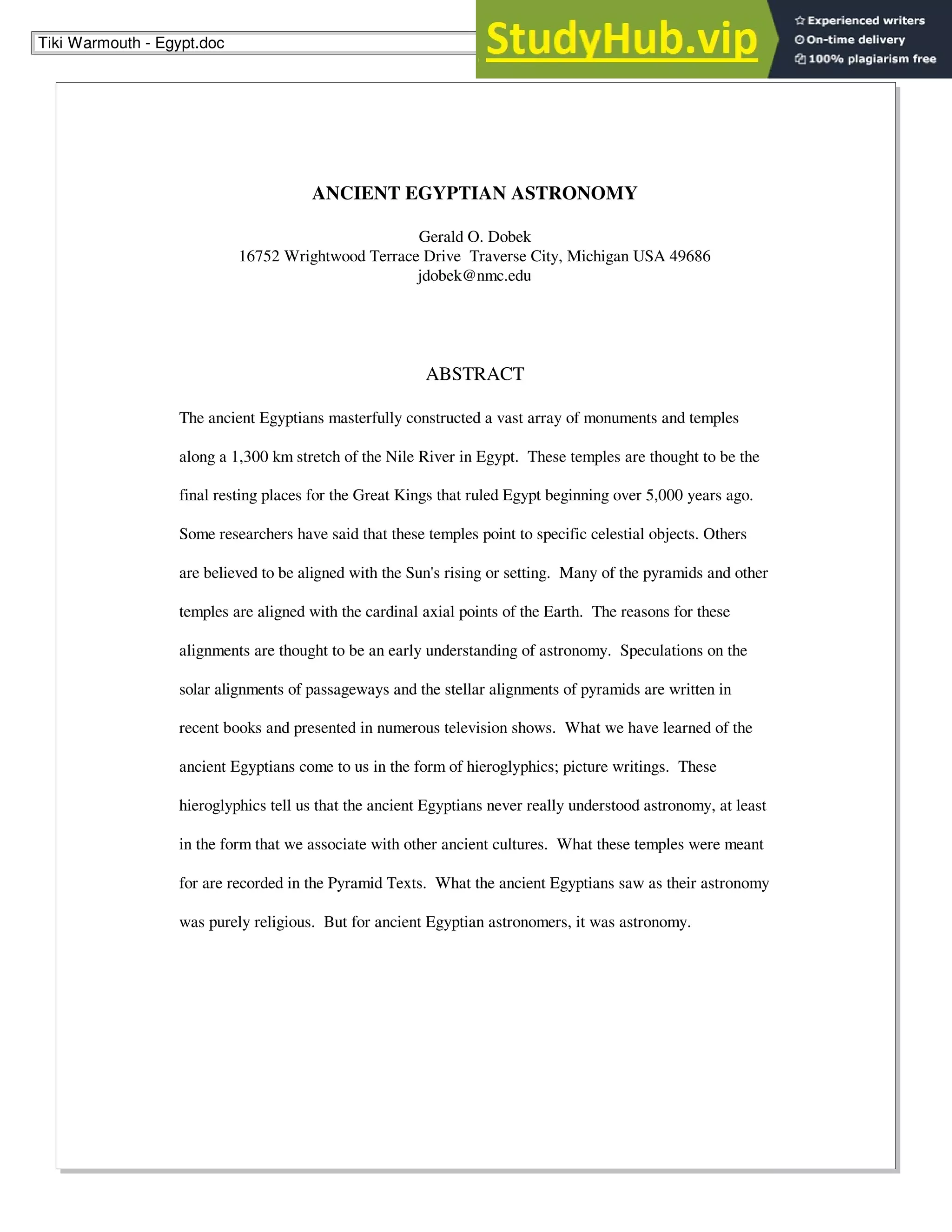 ANCIENT EGYPTIAN ASTRONOMY | PDF