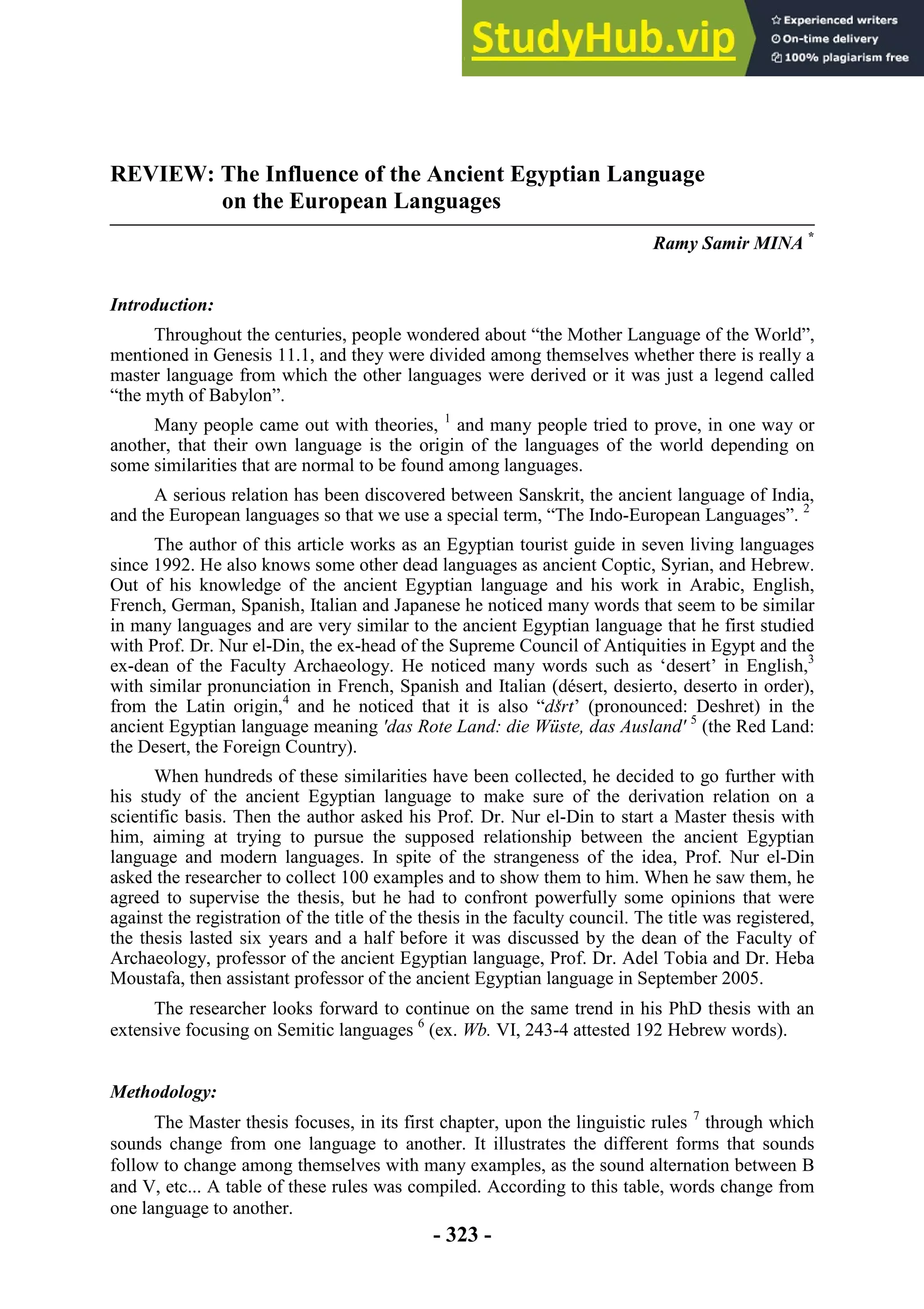 Ancient Egyptian Language And Its Influence On Modern Languages | PDF