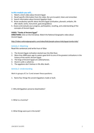 Ancient egypt students activities | PDF