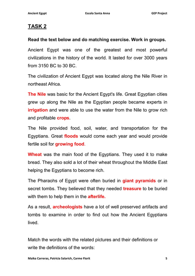 Ancient Egypt Students Worksheets | PDF