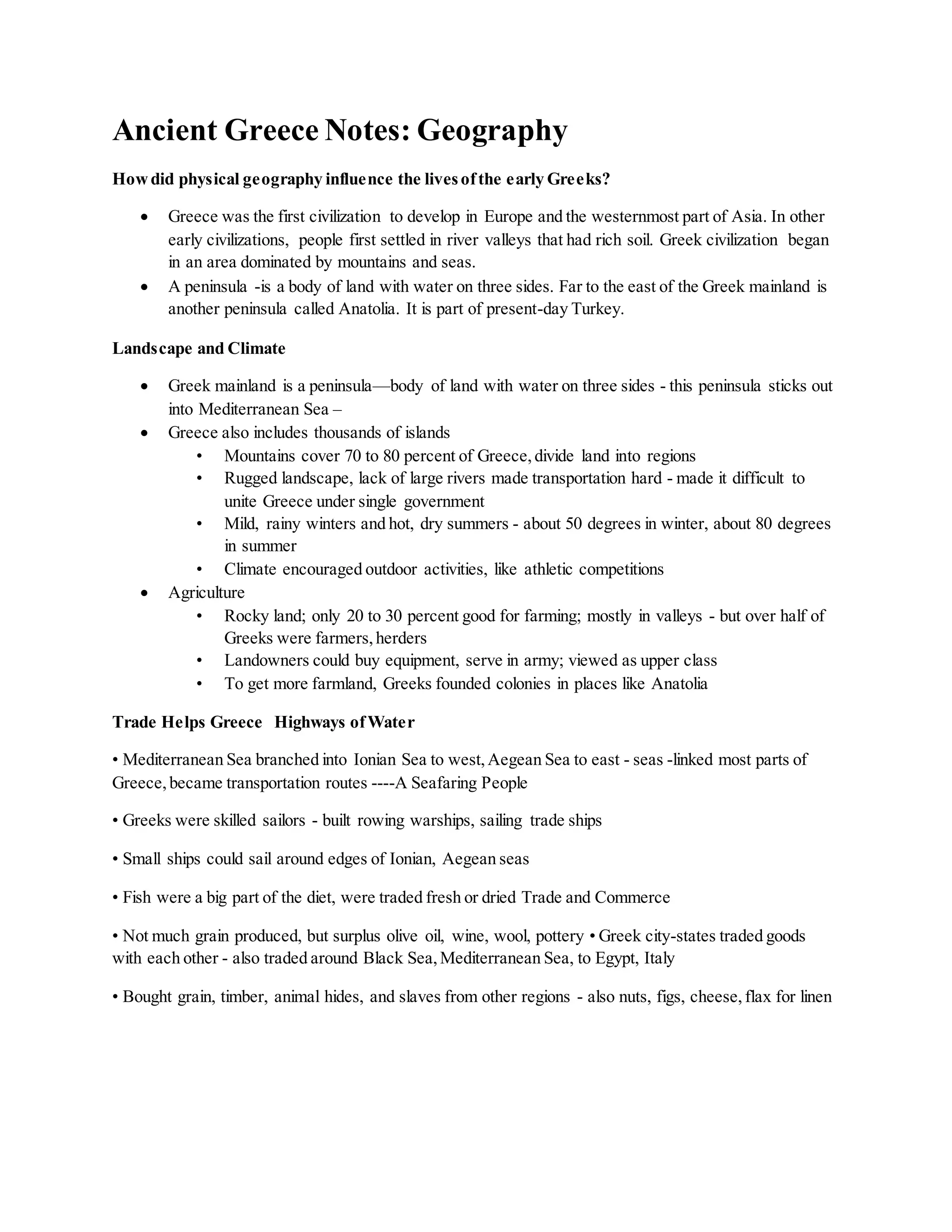 Ancient greece notes | DOCX | Geography | Science