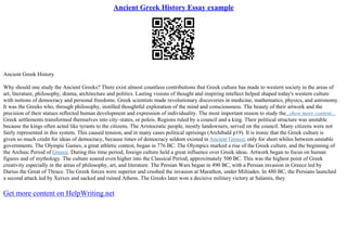 Ancient Greek History Essay Example | PDF