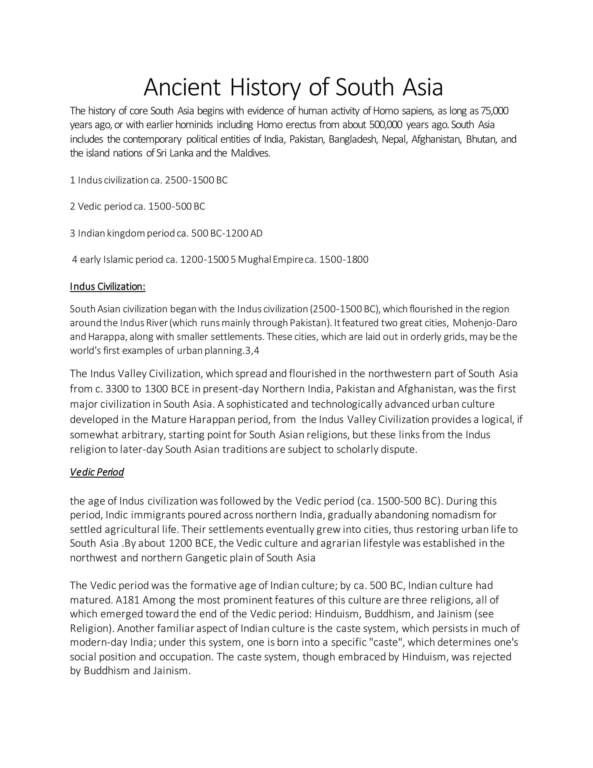 Ancient history of south asia | DOCX