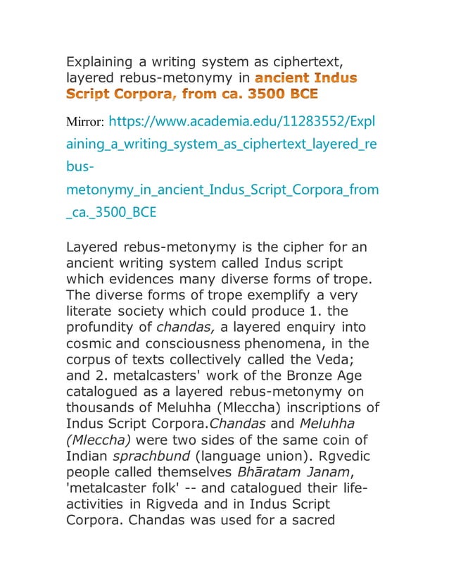 Ancient indus script corpora, from ca. 3500 bce ( from google.com ) . | PDF