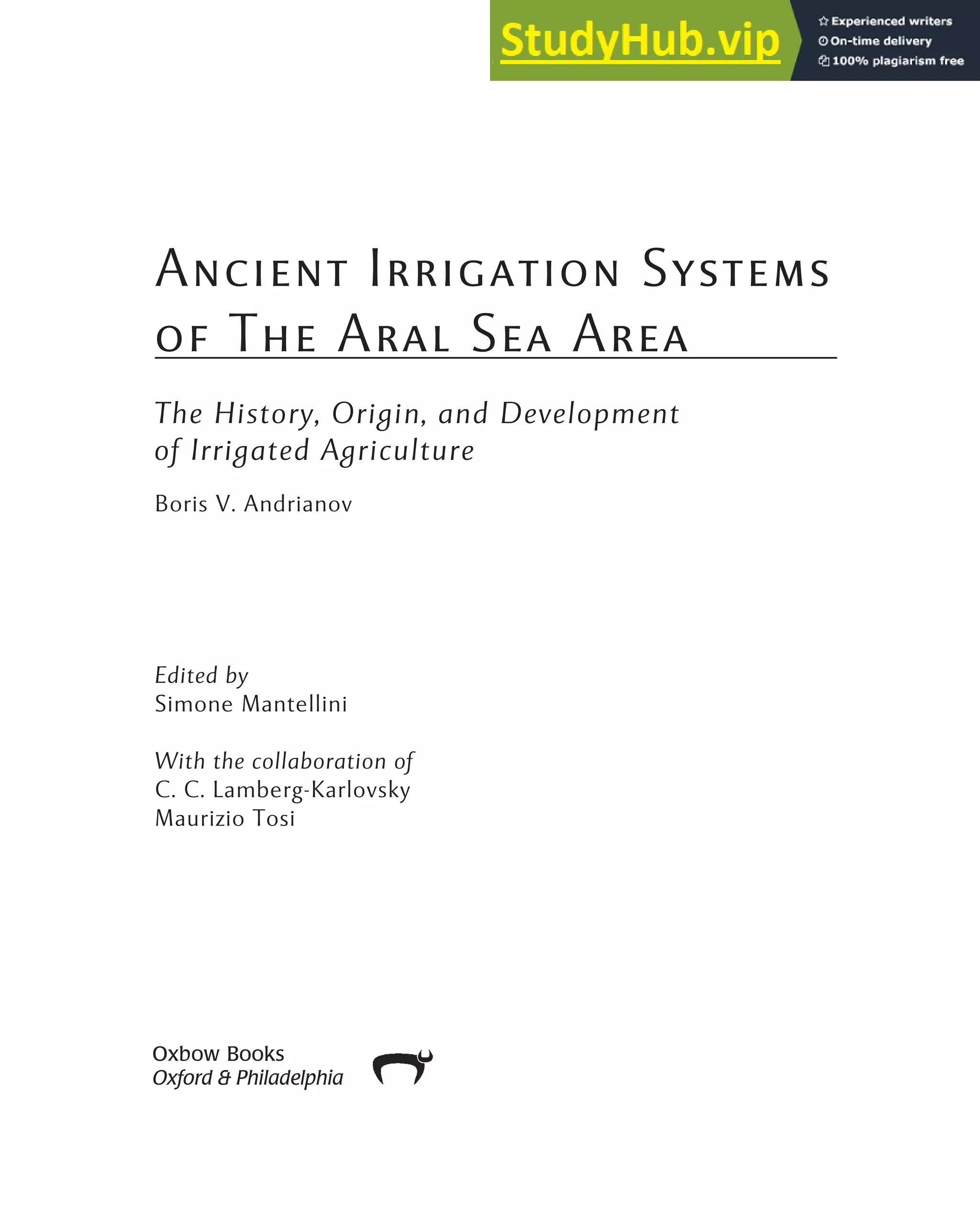 Ancient Irrigation Systems of The Aral Sea Area. The History, Origin, and Development of ...