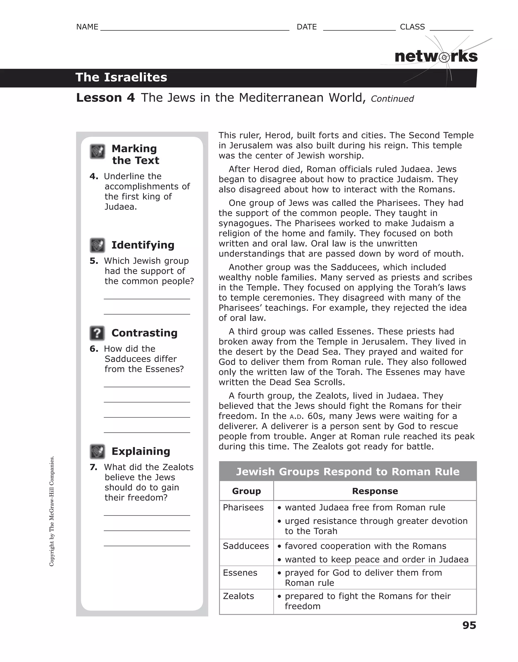 Ancient israel lesson 1 4 homework | PDF