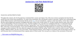Ancient Jews And Their Belief Of God | PPT