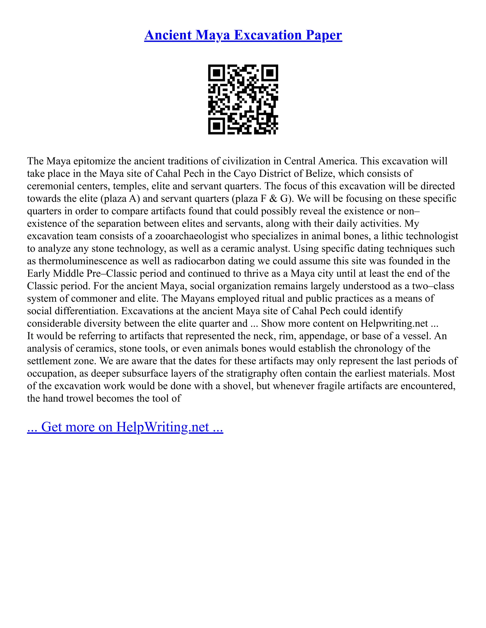 Ancient Maya Excavation Paper | PDF