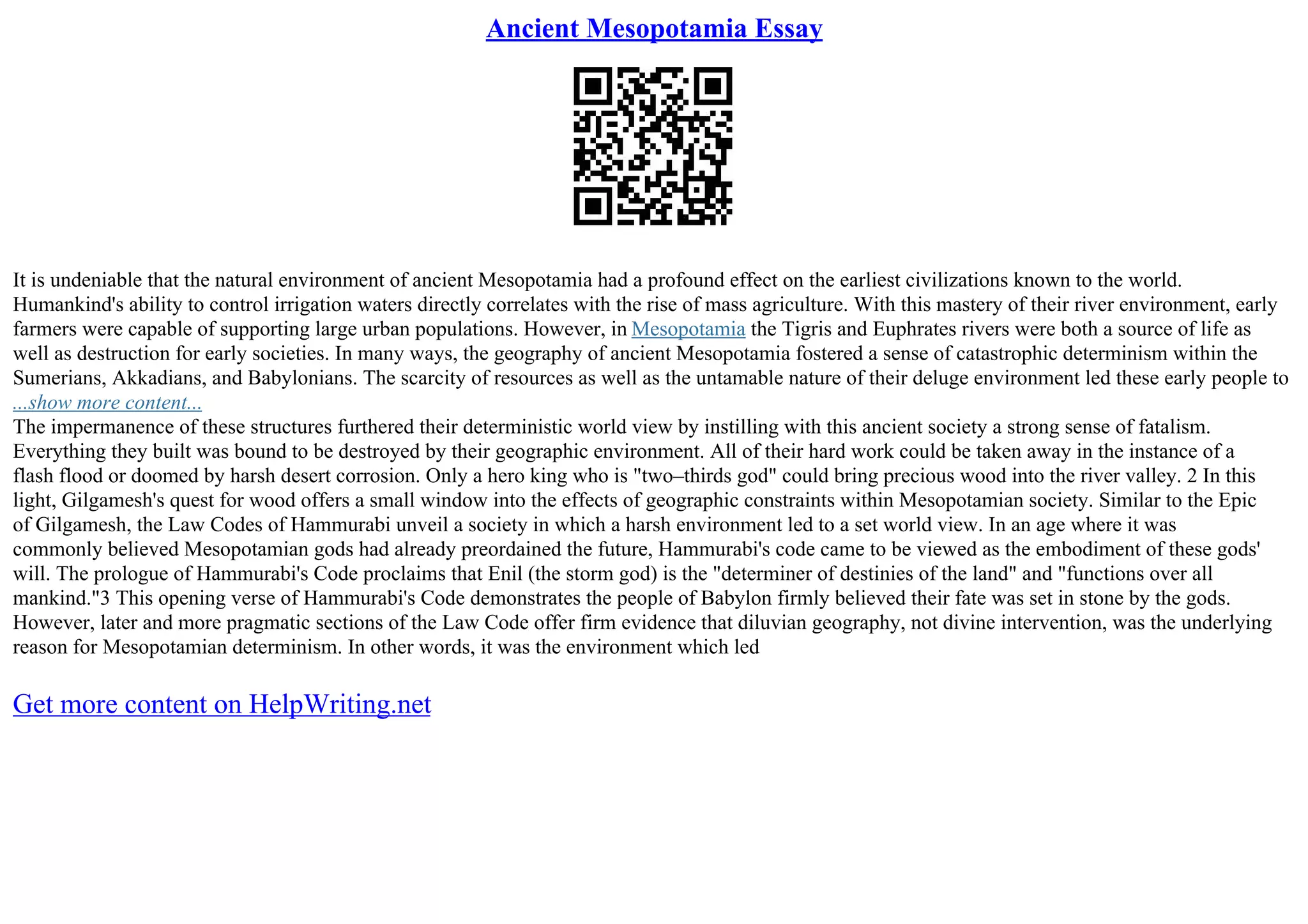 Ancient Mesopotamia Essay | PDF