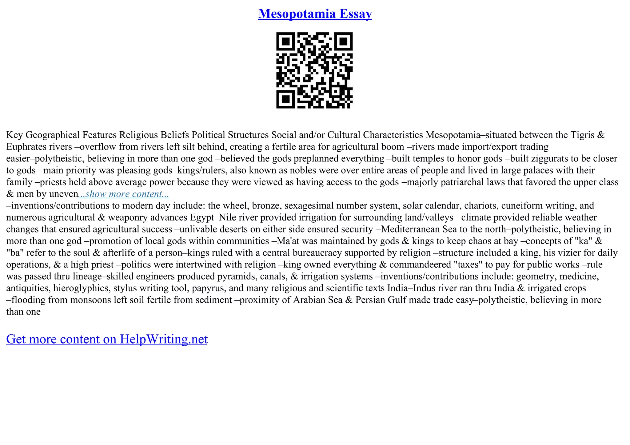 Ancient Mesopotamia Essay | PDF