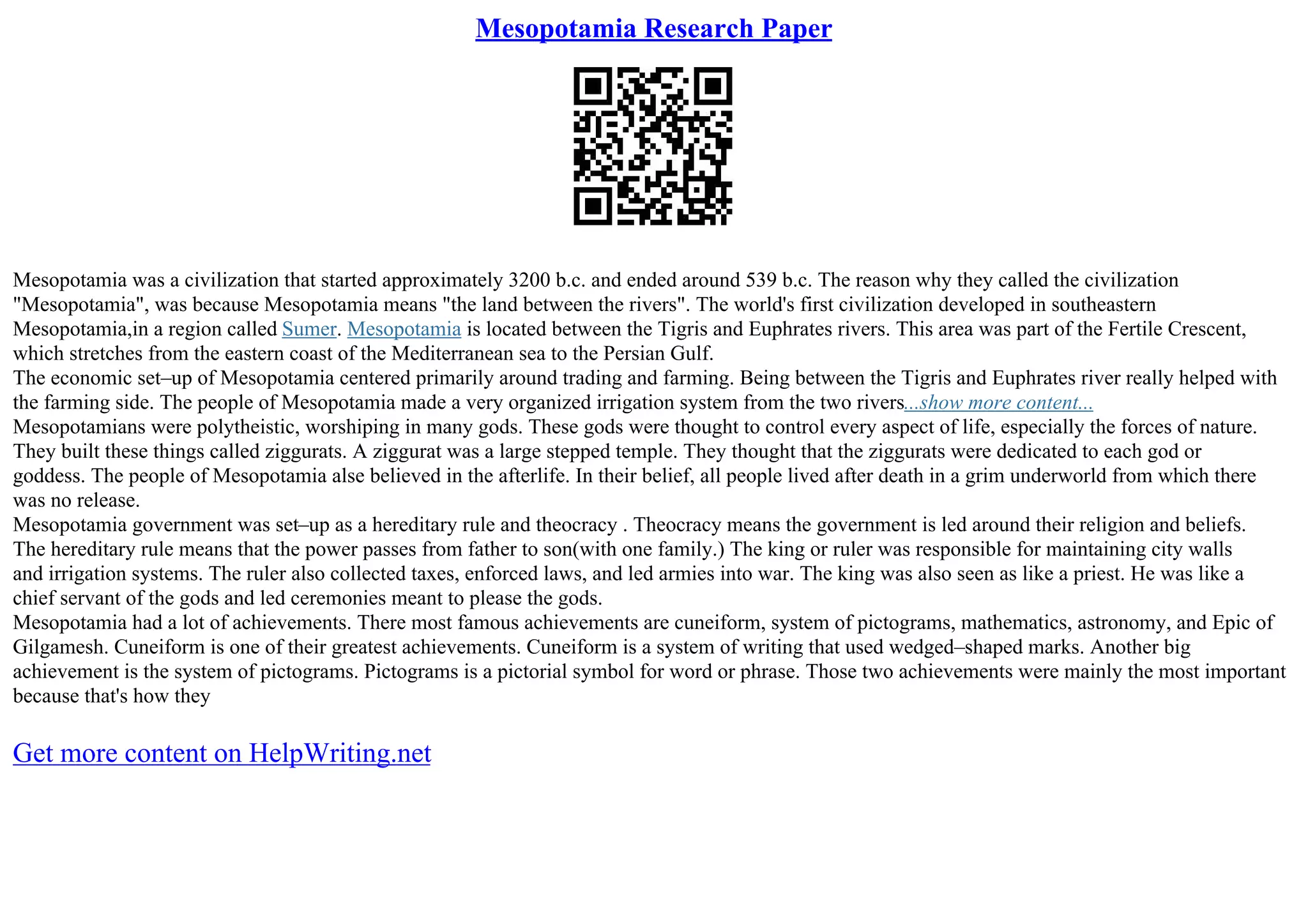 Ancient Mesopotamia Essay | PDF