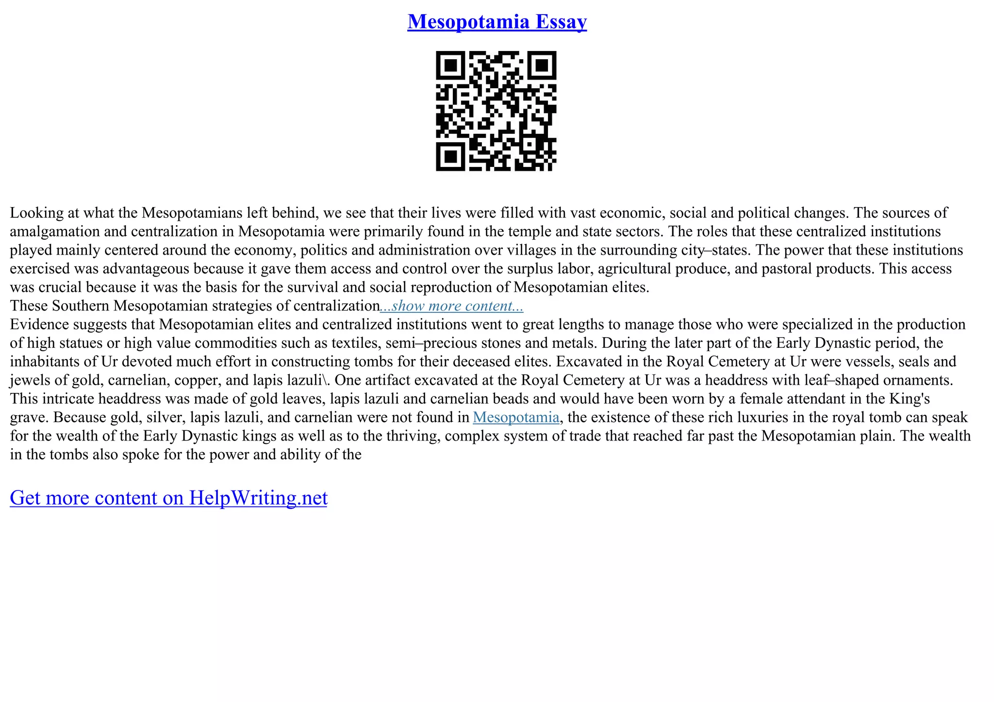 Ancient Mesopotamia Essay | PDF