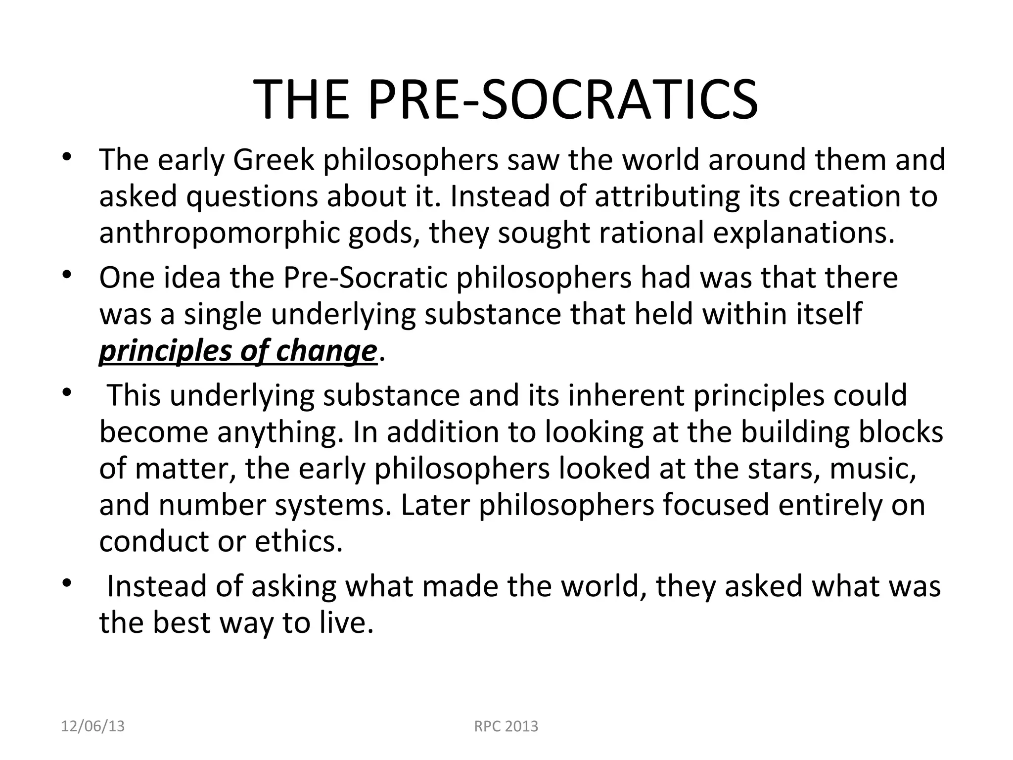 ANCIENT PHILOSOPHY: PRE-SOCRATICS | PPT