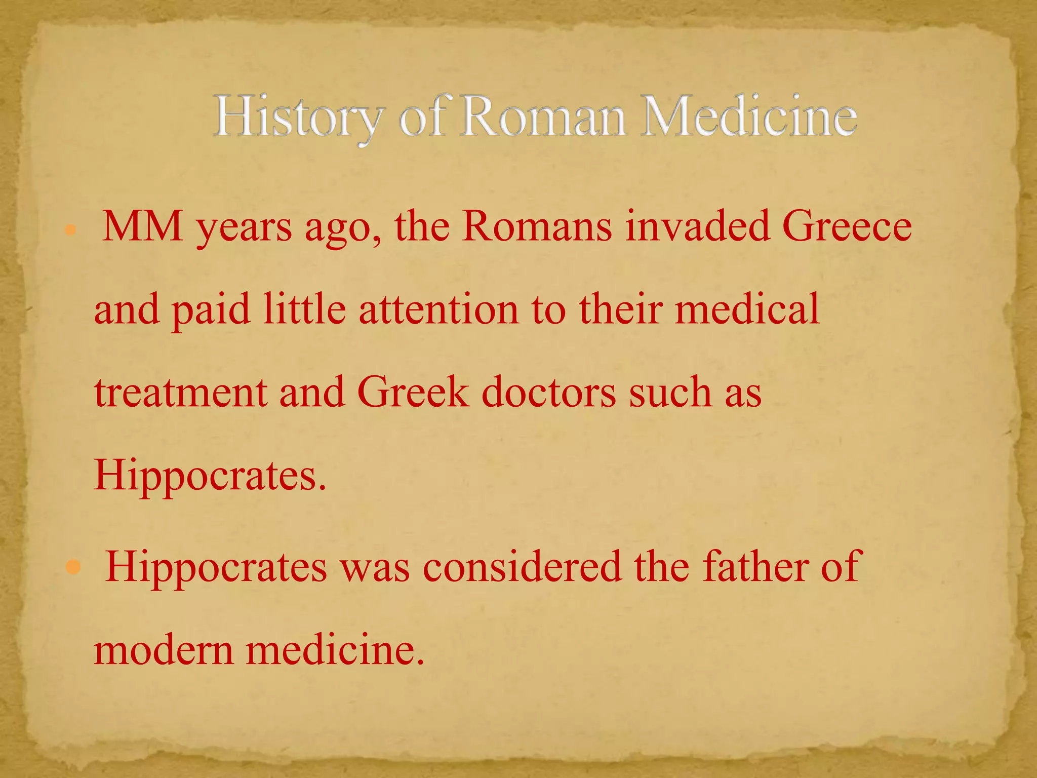 Ancient Roman Medicine Final | PPTX