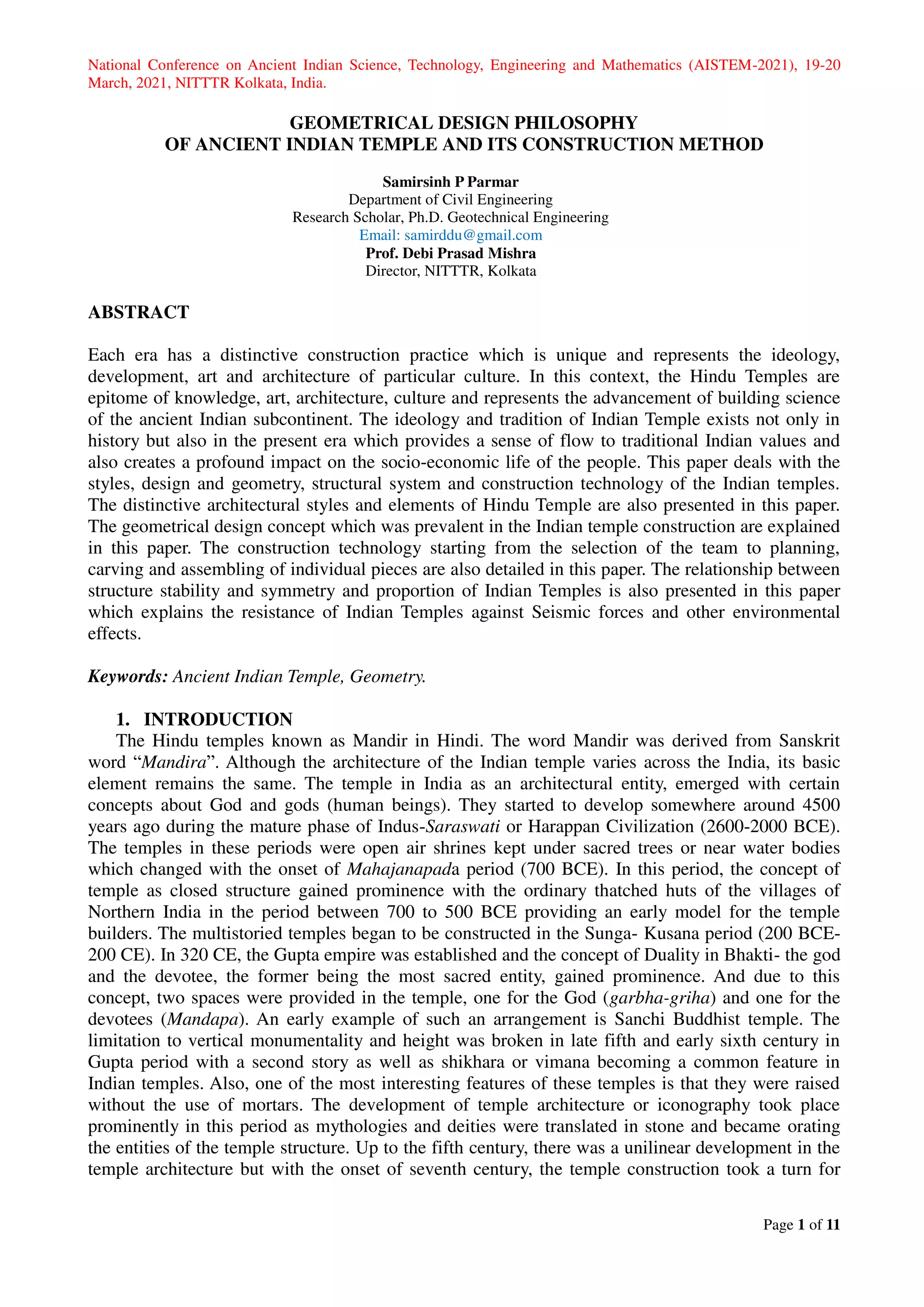 Ancient temples Geometry - conference paper prepared on 28th Feb. 2021 ...