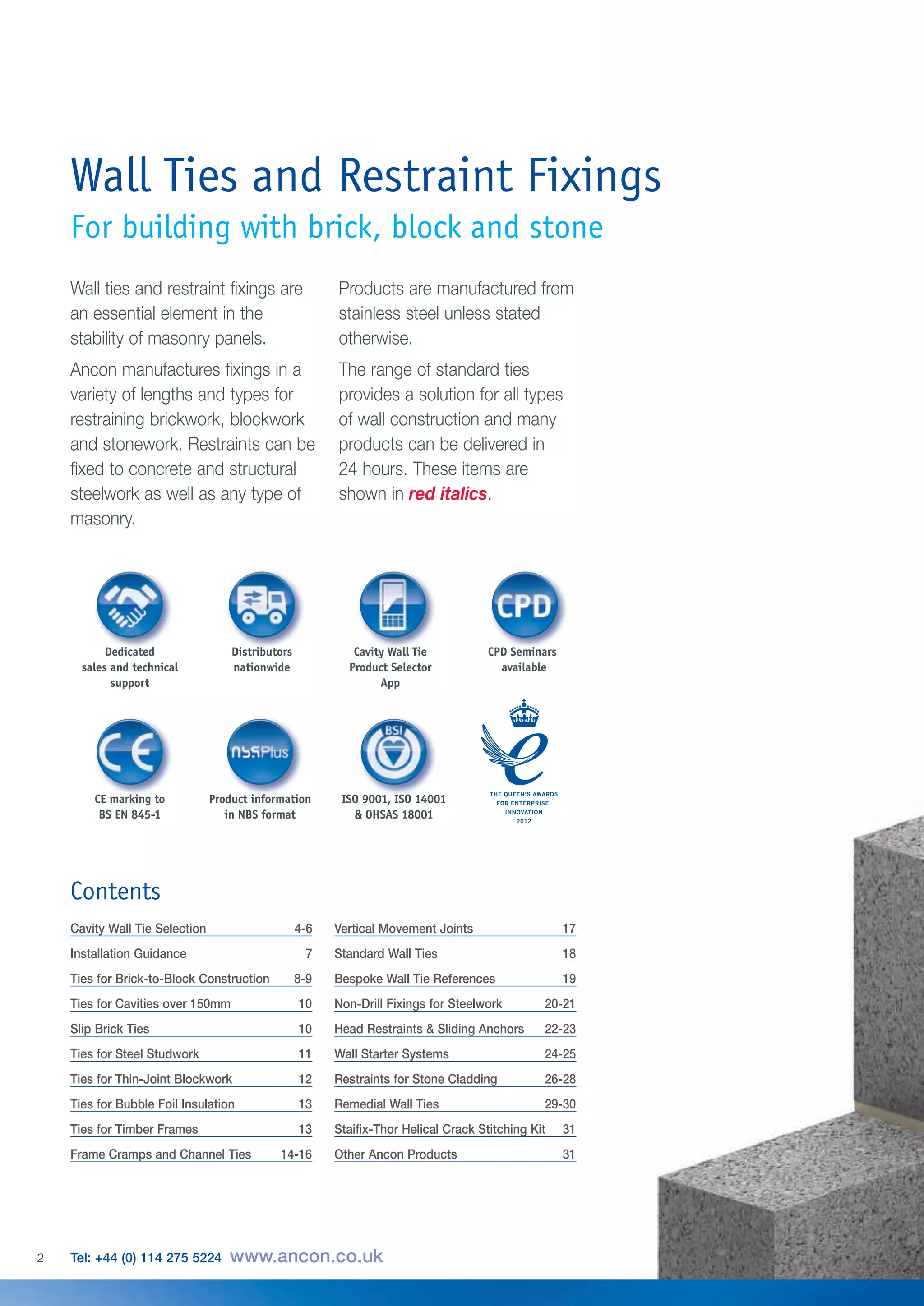 Ancon Wall Ties and Restraint Fixings for Brick, Block and Stone | PDF