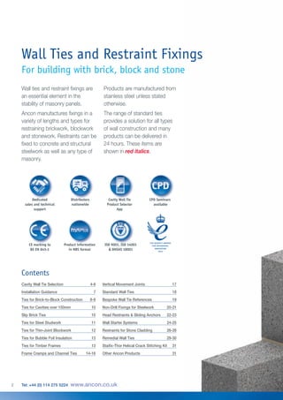 Ancon Wall Ties and Restraint Fixings for Brick, Block and Stone | PDF