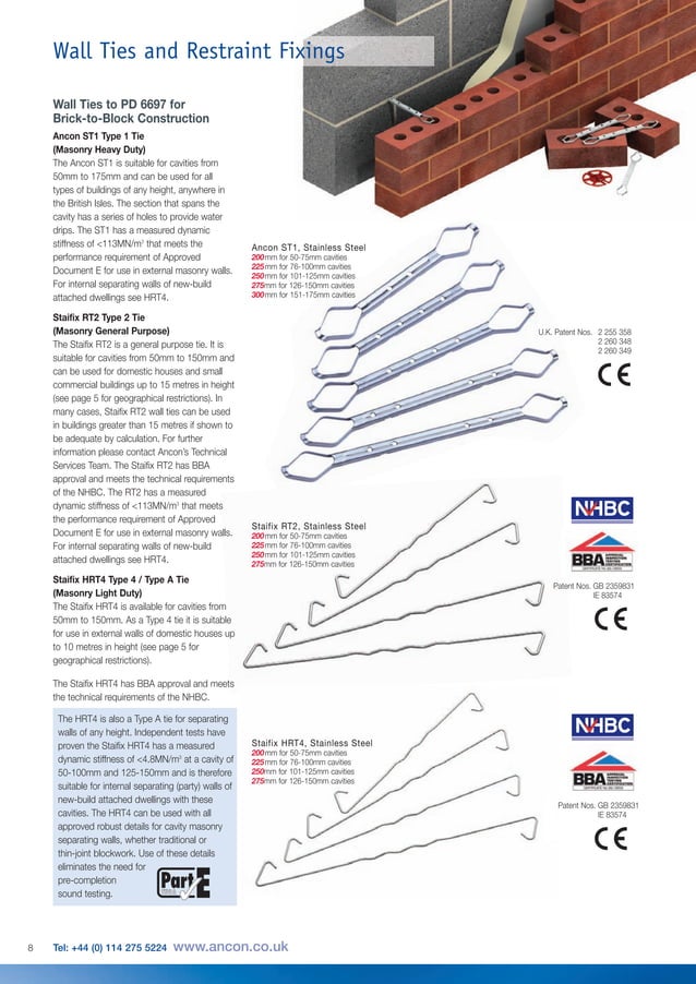 Ancon Wall Ties and Restraint Fixings for Brick, Block and Stone | PDF