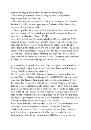 ANCSA and Native CorporationsAlaska was admitted to the Union as.docx