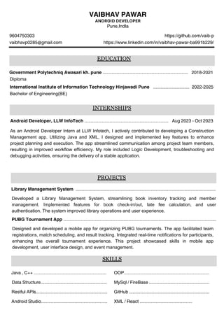 Android resume of freshers please keep it | PDF