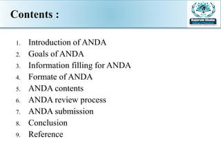 Abbreviated New Drug Application (Pharma)pptx | PPTX