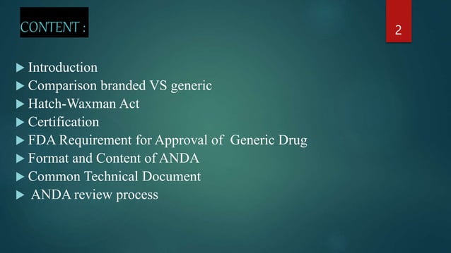Abbreviated New Drug Application ANDA ppt | PPTX
