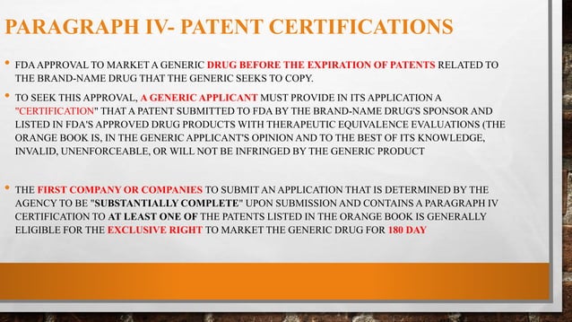 Anda submission and paragraph IV certification | PPTX | Pharmaceutical Industry | Industries