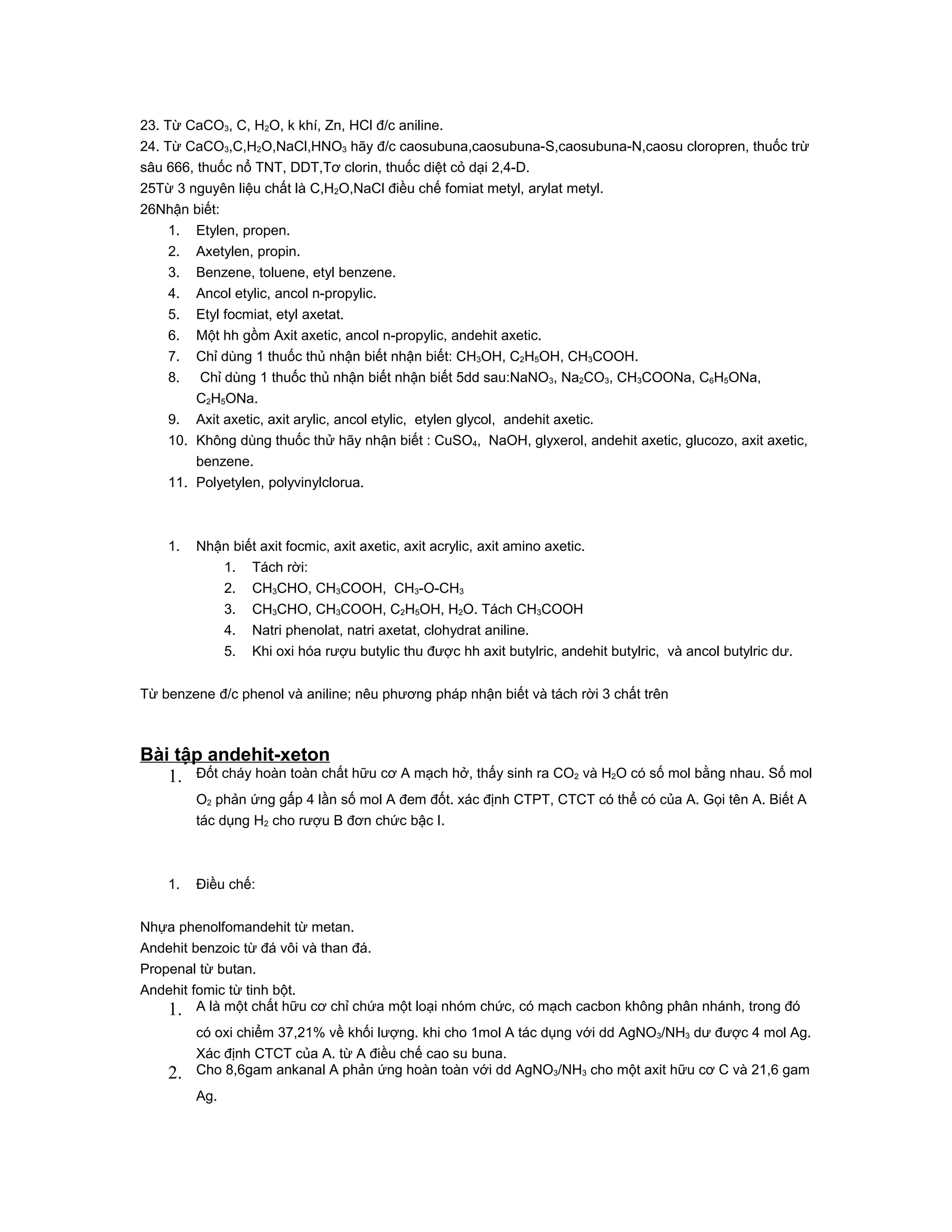 Andehit xeton - axit cacboxylic | DOC
