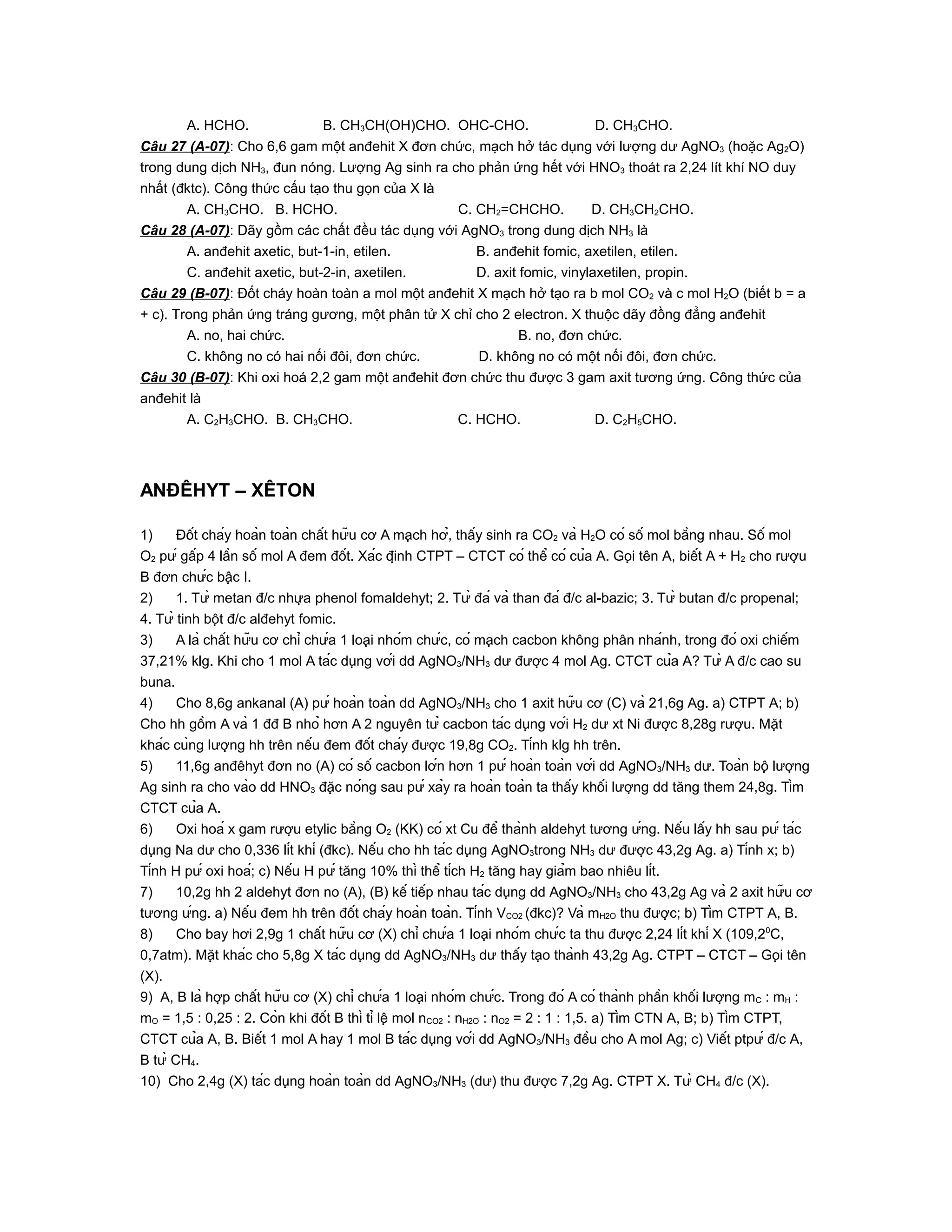 Andehit xeton - axit cacboxylic | DOC