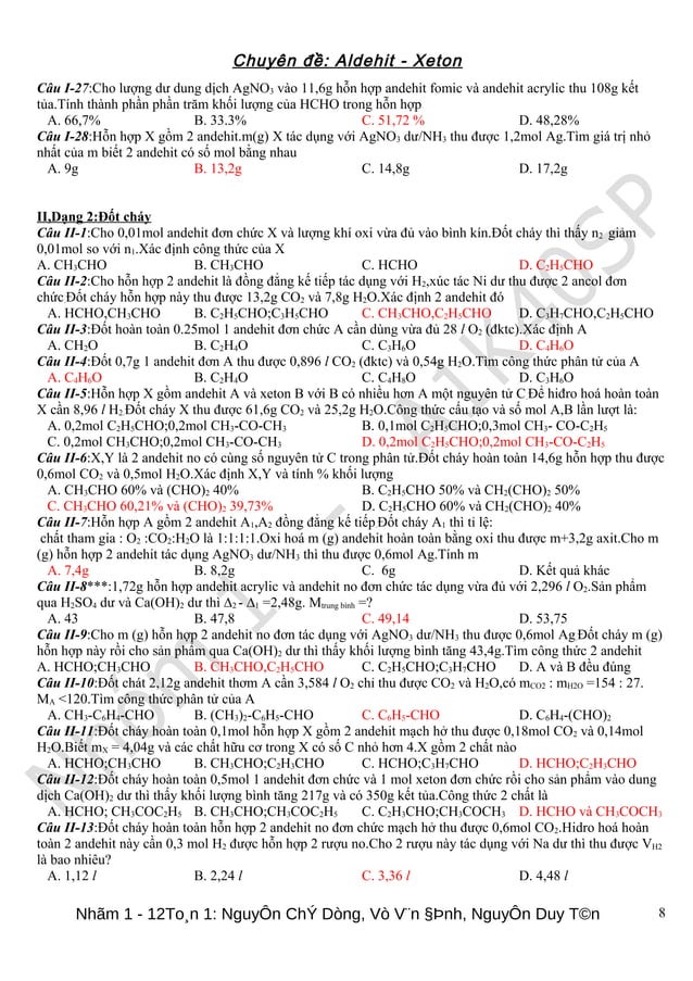 Andehit+xeton(co dap an) | PDF