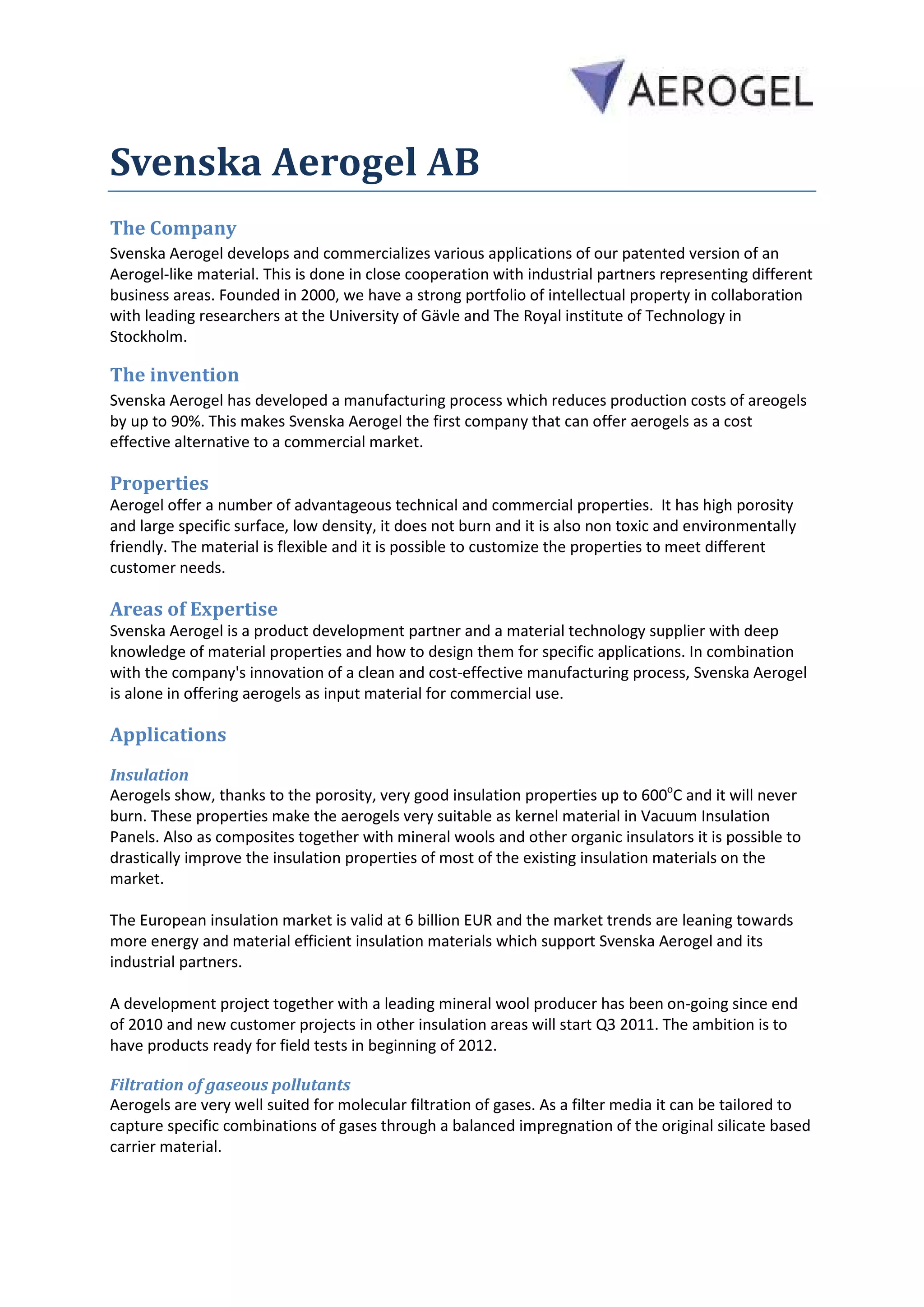Svenska Aerogel AB | PDF