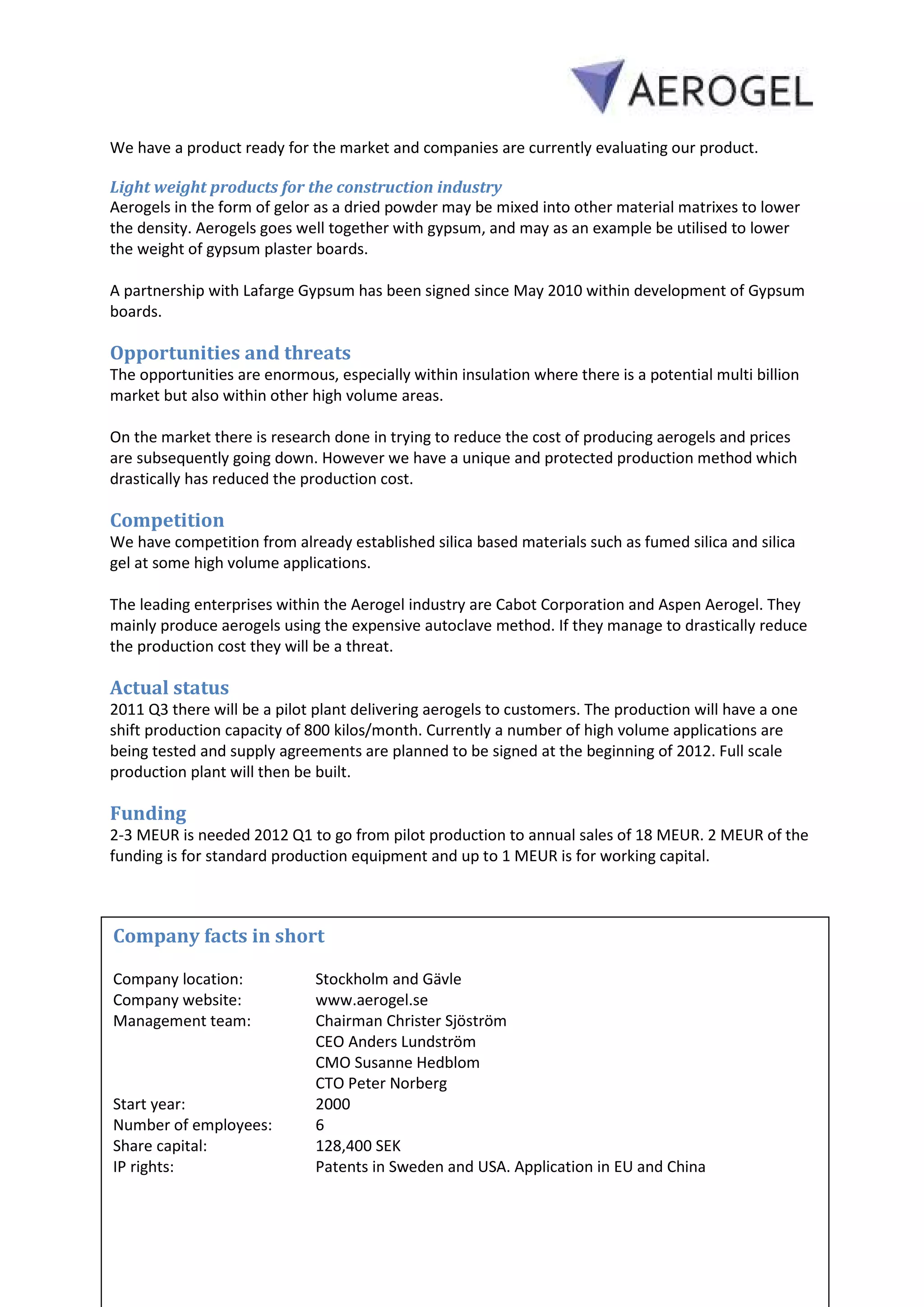 Svenska Aerogel AB | PDF