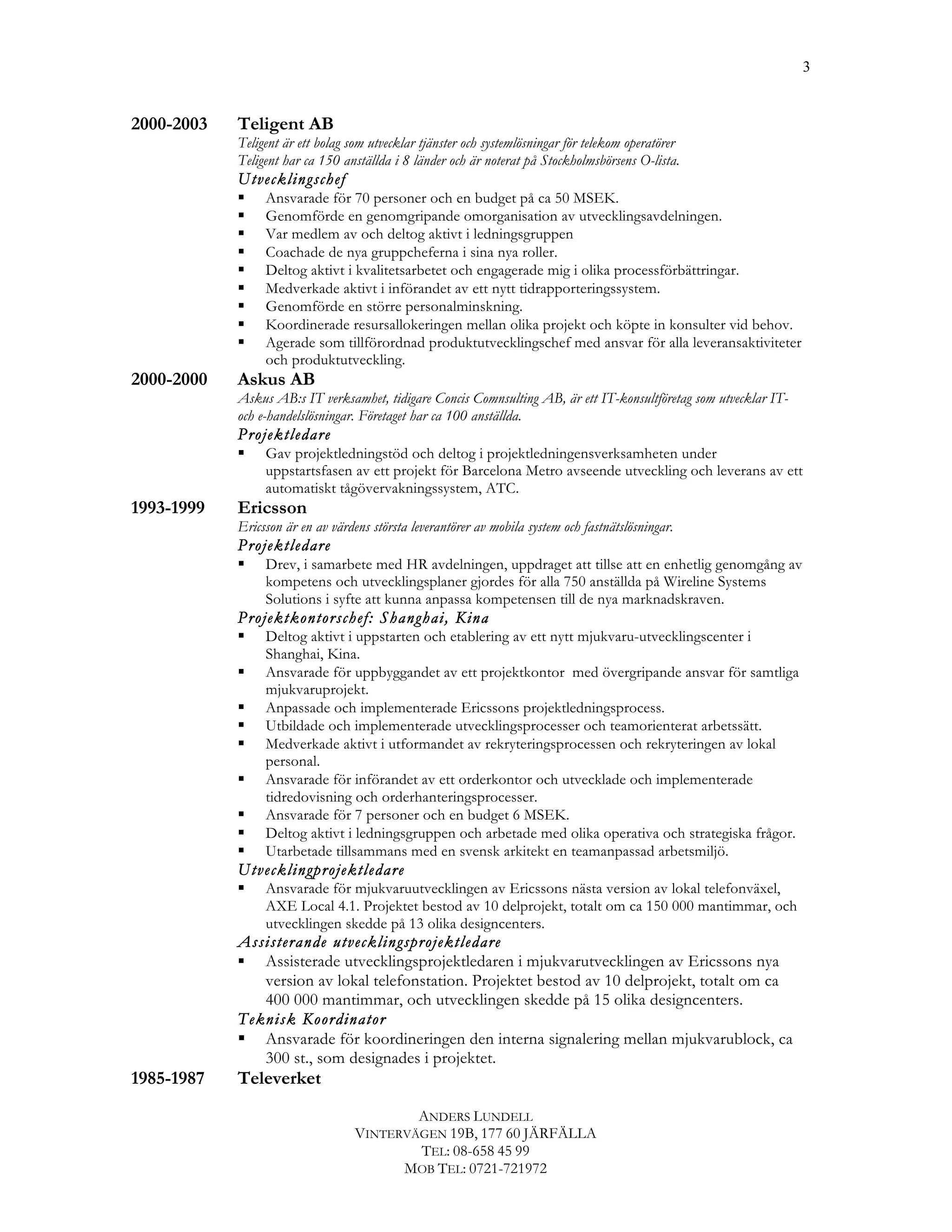 CV Anders Lundell Svenska | PDF