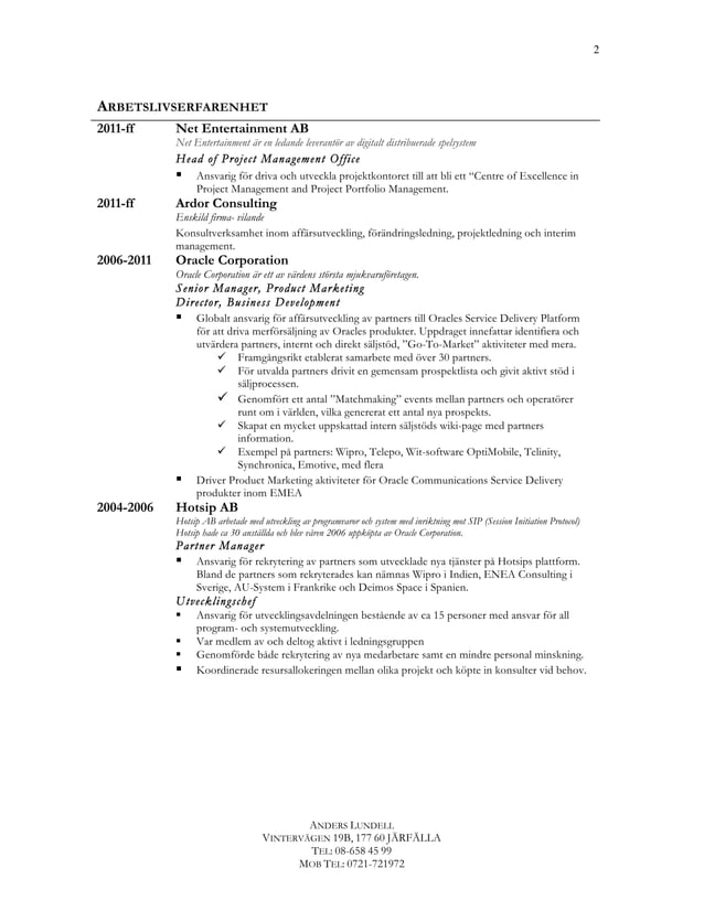 CV Anders Lundell Svenska | PDF