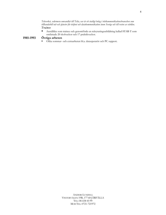 CV Anders Lundell Svenska | PDF