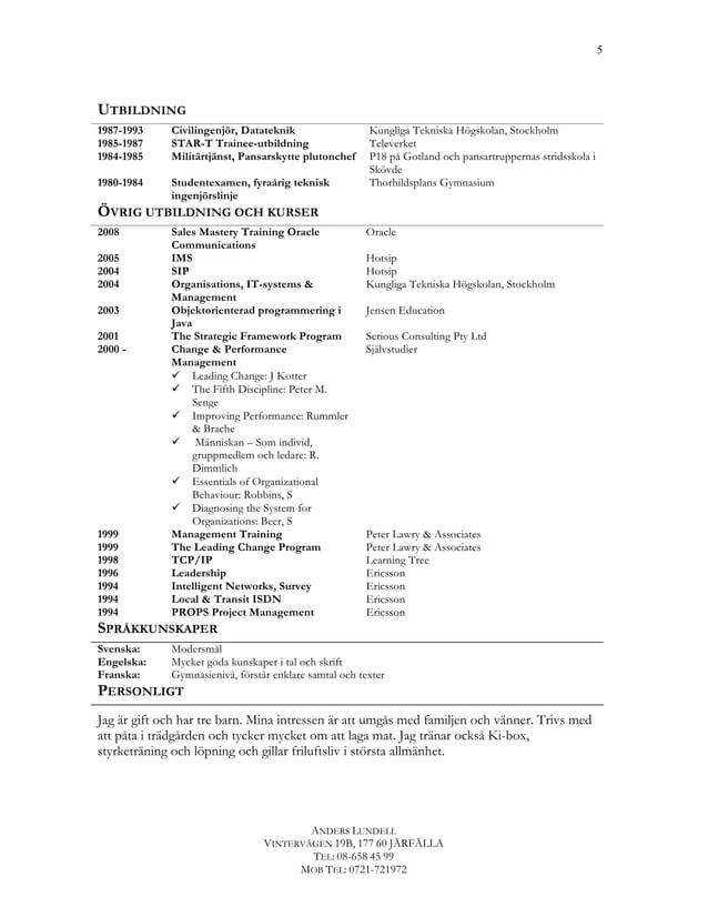 CV Anders Lundell Svenska | PDF