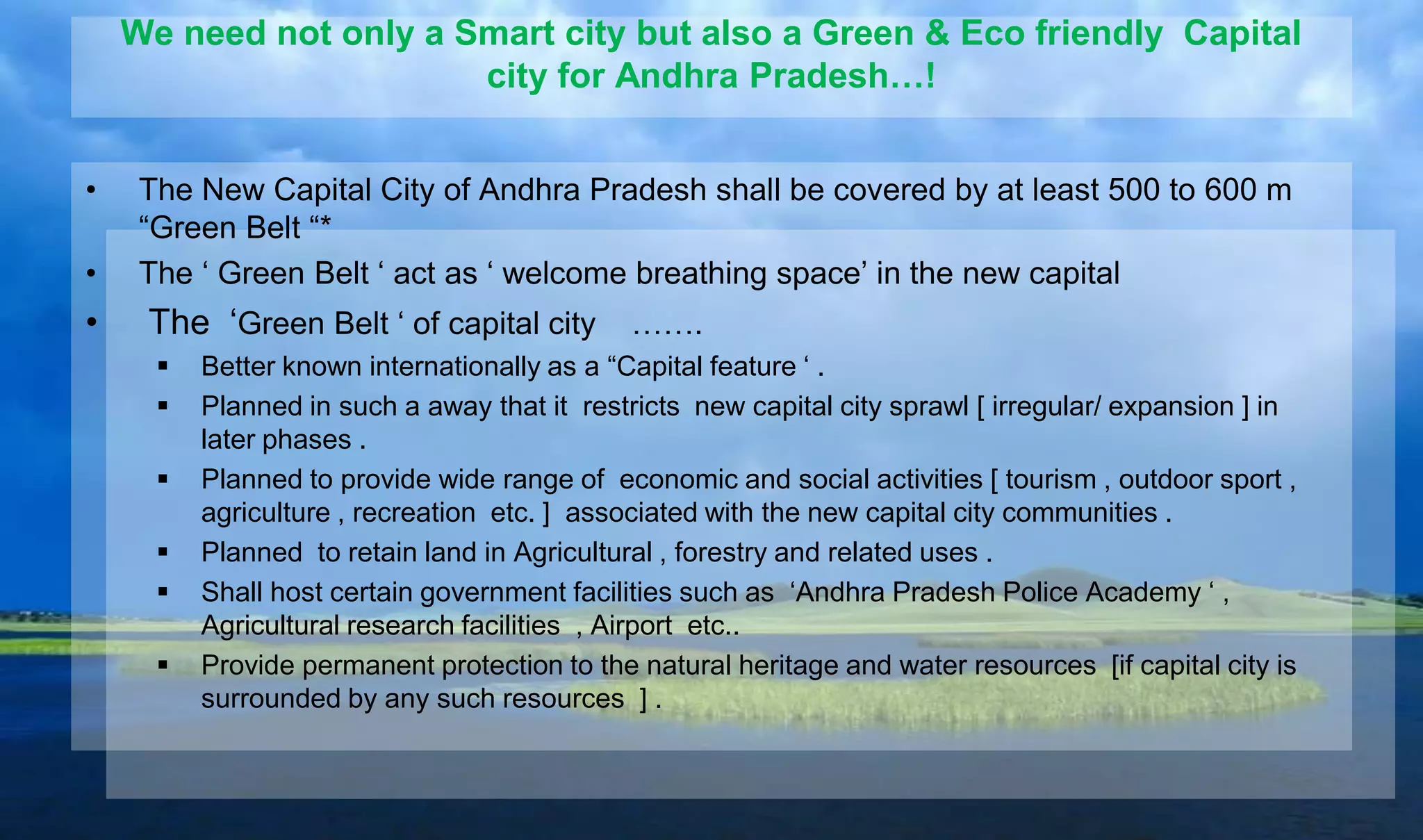 Andhra pradesh new capital city development Vision for Green belts | PPT