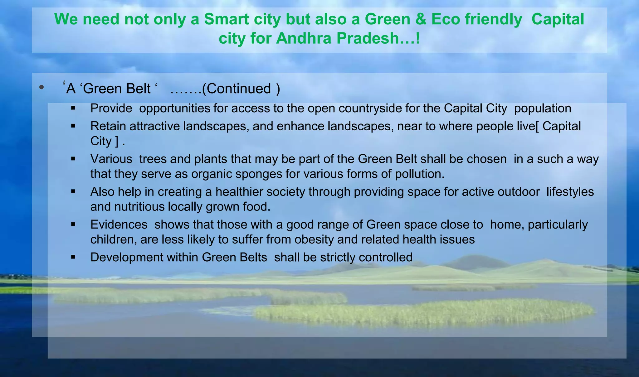 Andhra pradesh new capital city development Vision for Green belts | PPT