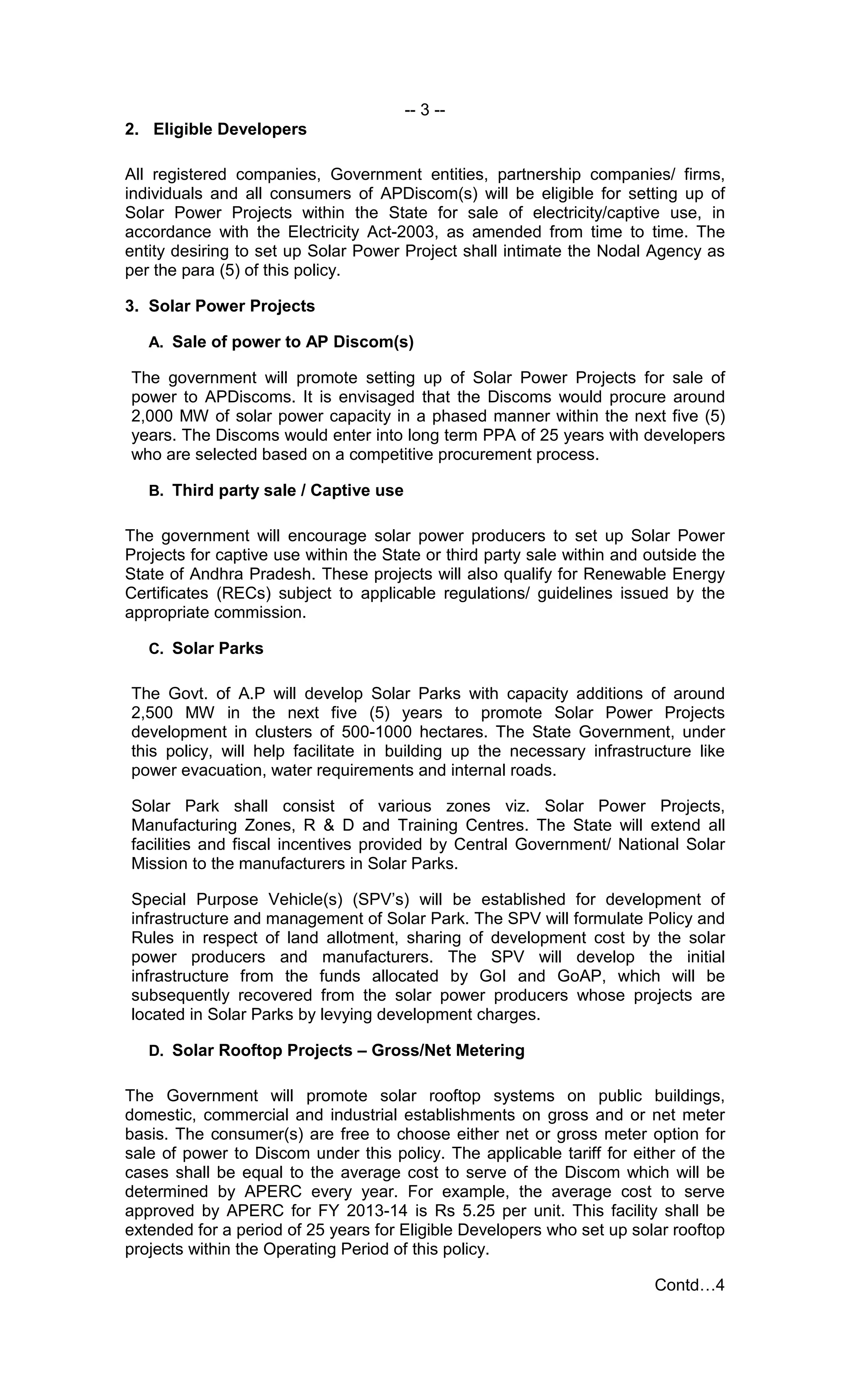 Andhra pradesh solar policy 2015 | PDF