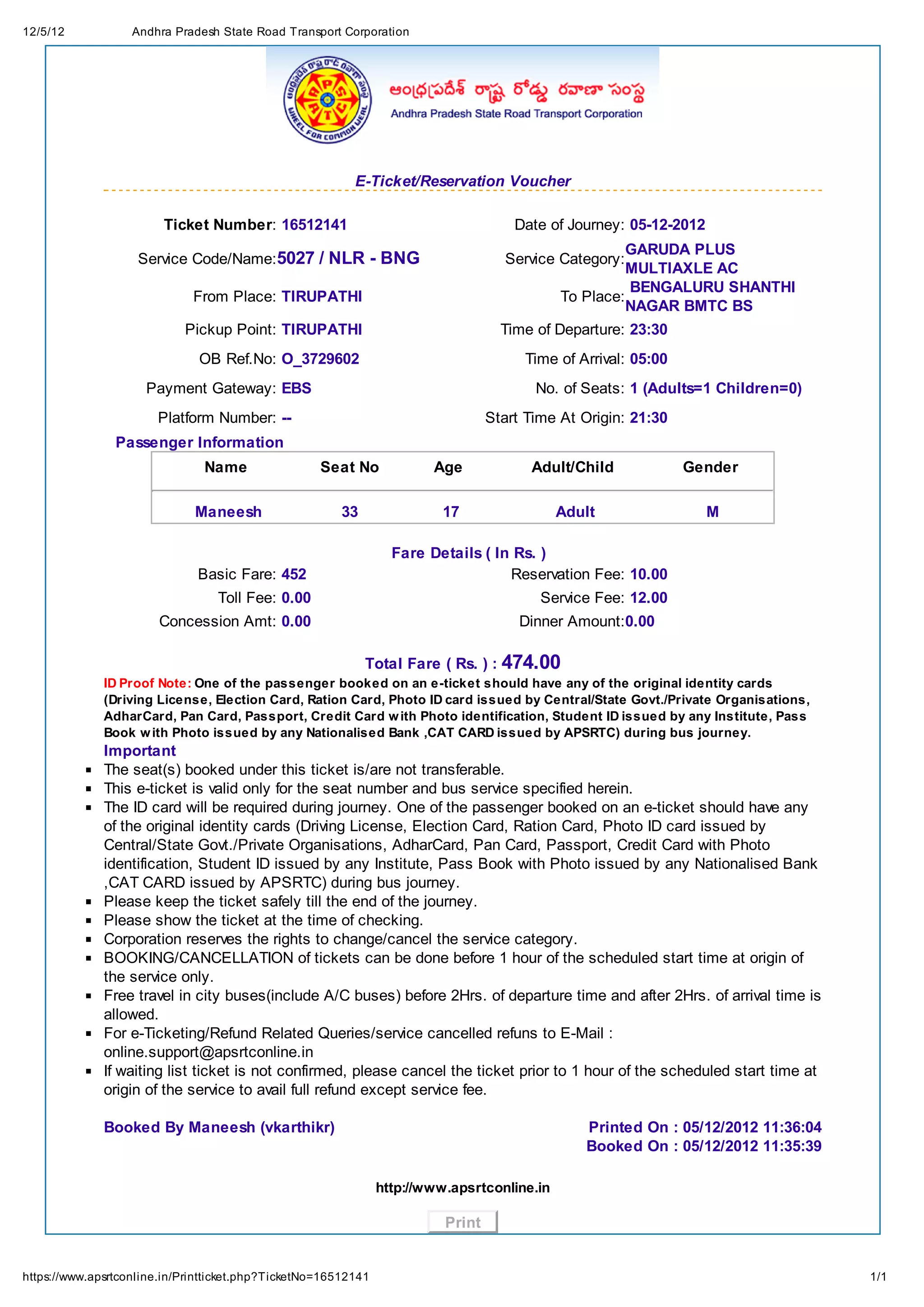 Andhra pradesh state road transport corporation | PDF