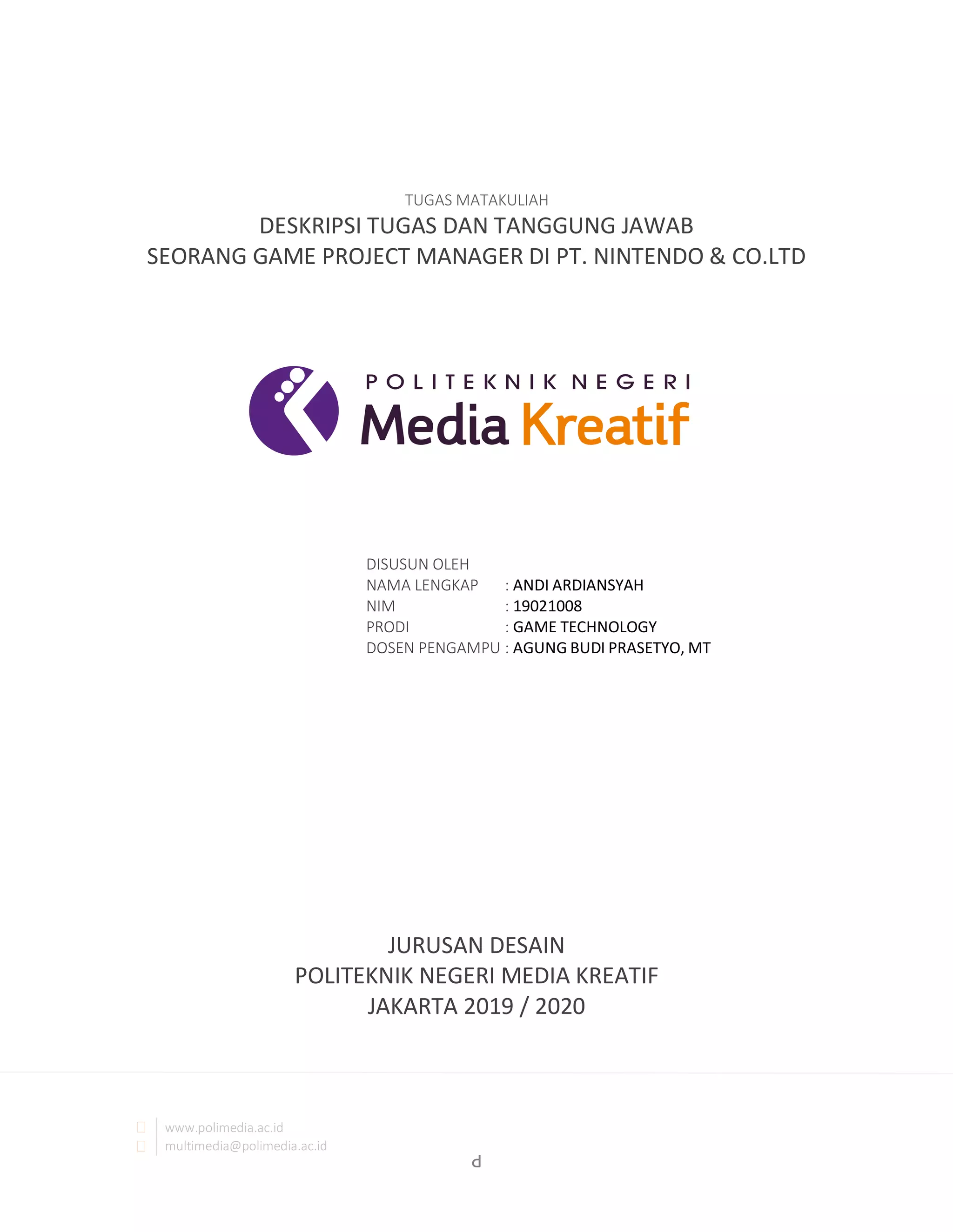 Andi ardiansyah 19021008-etika profesi-tugas game project manager | PDF