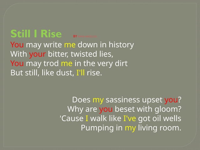 AND I STILL RISE….,.pptx by Maya Angelou | PPTX | Poetry | Books and ...