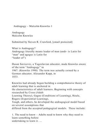 Andragogy – Malcolm Knowles 1 Andragogy Malcolm Knowle.docx