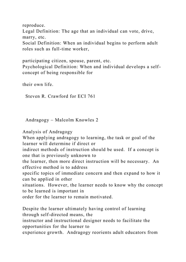 Andragogy – Malcolm Knowles 1 Andragogy Malcolm Knowle.docx