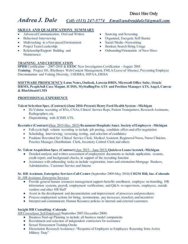 Andrea.dale.resume 0 | DOCX | Human Resources | Business