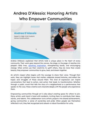 Andrea D'Alessio_ Honoring Artists Who Empower Communities | PDF