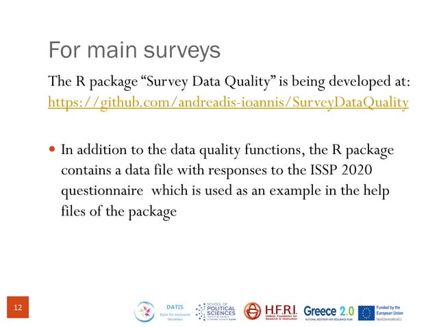 Survey Data Quality Methods Developed in DATIS | PPT