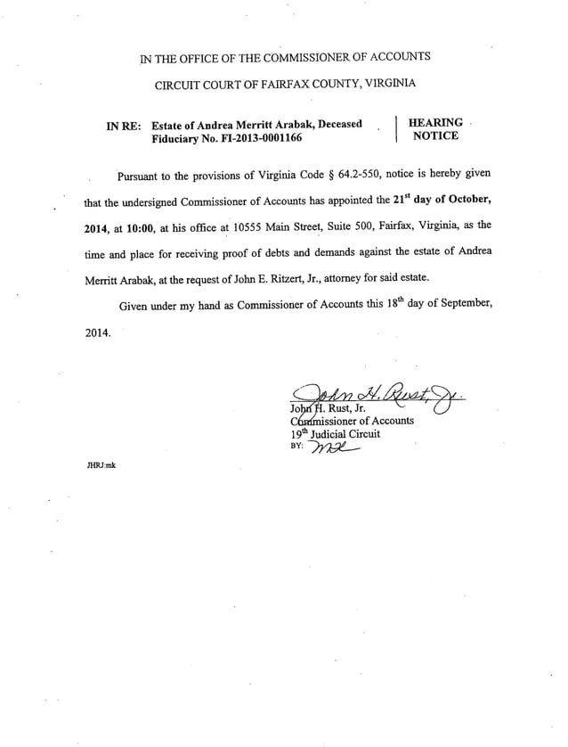 Andrea Merritt Arabak Hearing Notice | PDF