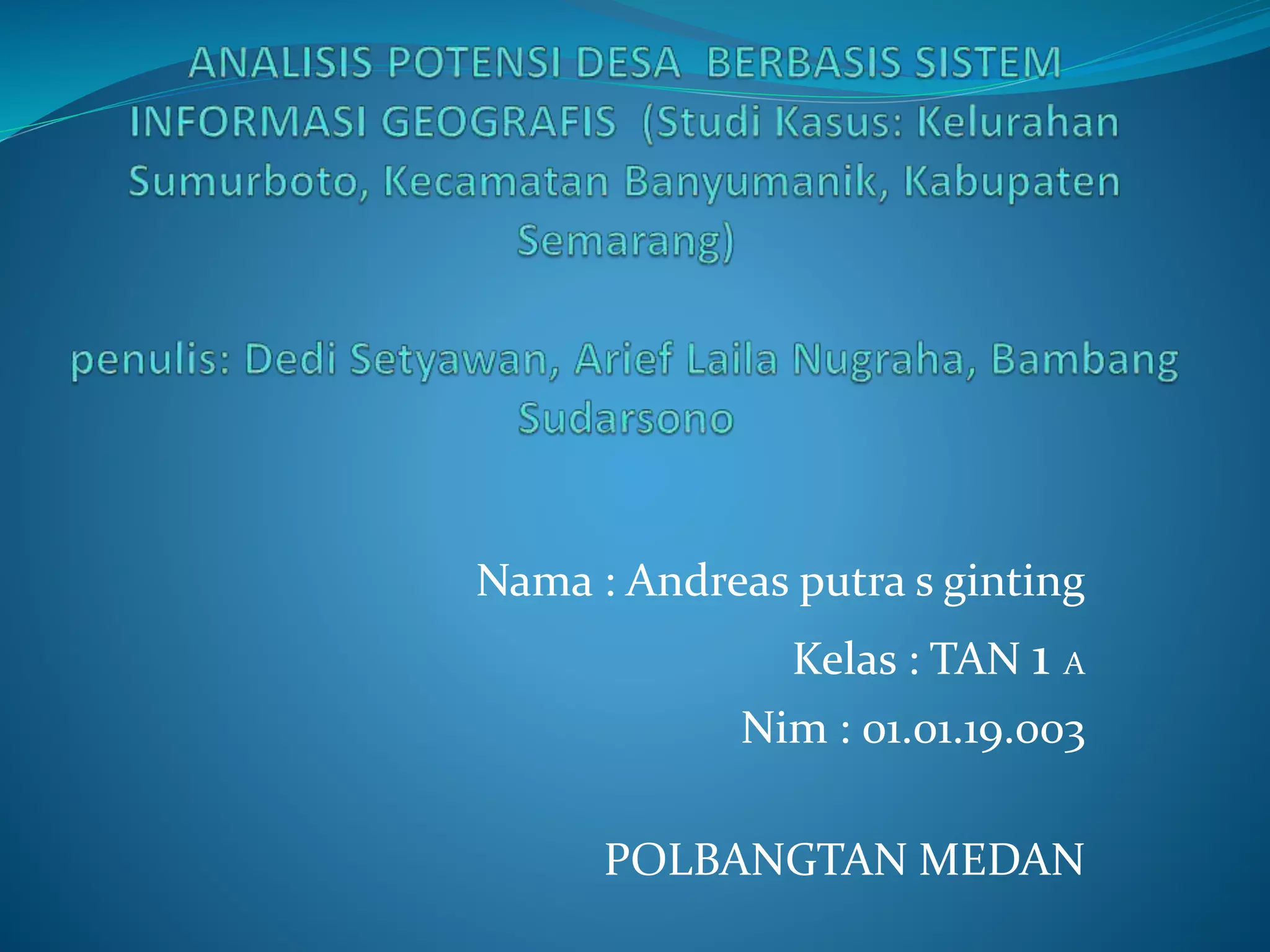Pemetaan Potensi Wilayah Pedesaan | PPT