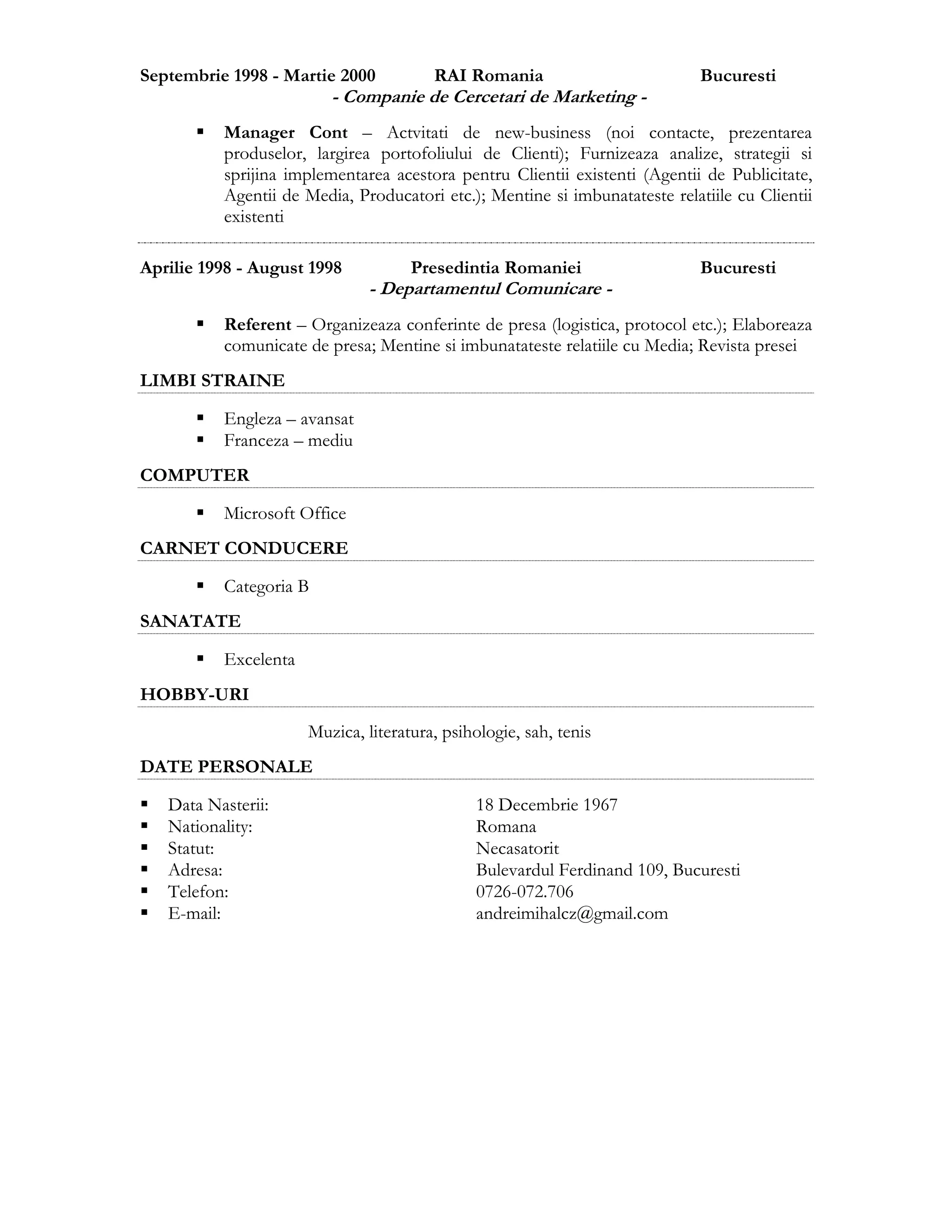 Andrei Mihalcz Resume | PDF